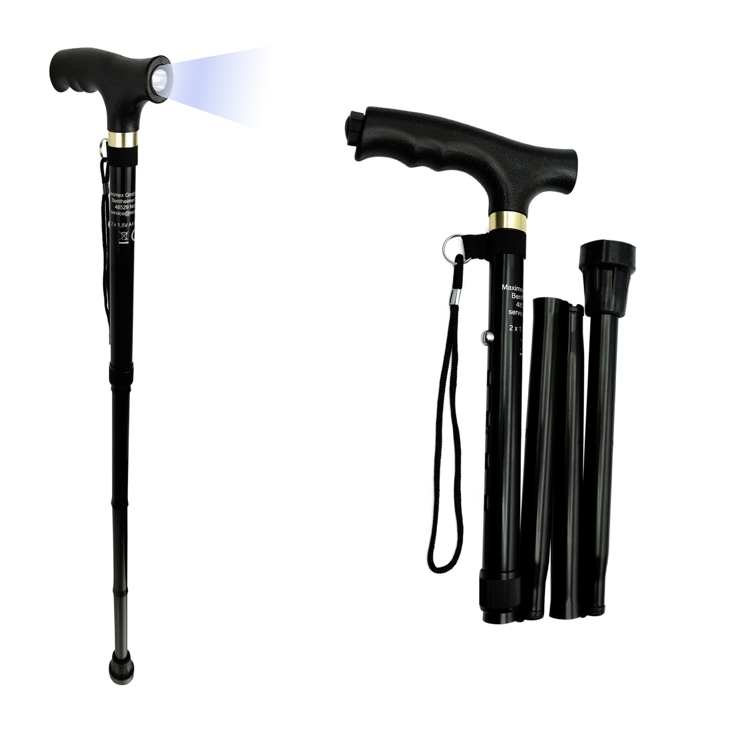 Składana laska aluminiowa, regulowana wysokość i dioda LED | wenko-sklep.pl